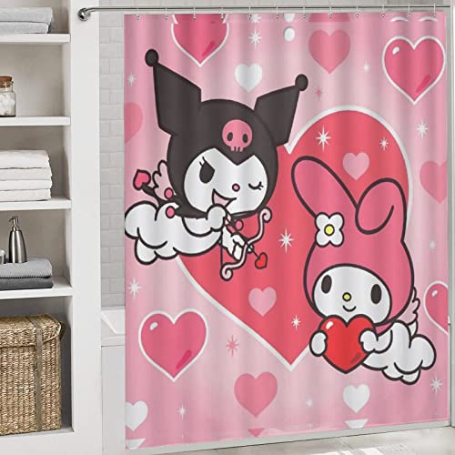 fmsnupz 4PCS Anime Shower Curtain Set, Cute Bathroom Decor with Non-Slip Rugs, Toilet Lid Cover and Bath Mat, Waterproof Fabric Shower Curtains with 12 Hooks, 70.8"x70.8"