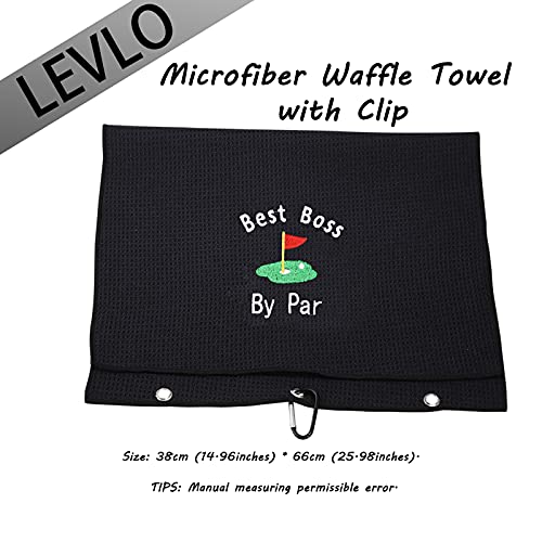 LEVLO Boss Gift Funny Golf Towel Gift for Golfer Best Boss by Par Golf Embroidered Golf Towel Gift Boss's Day (Best Boss- Black)