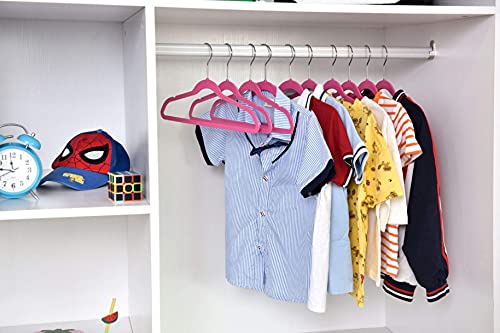Quality Kids Children's Plastic Non Velvet Non-Flocked Thin Compact Shirt and Skirt/Pant Bundle Coat Hangers with Metal Clips for Skirts Pants Blouses 360° Swivel Hook, Jacket, Pink