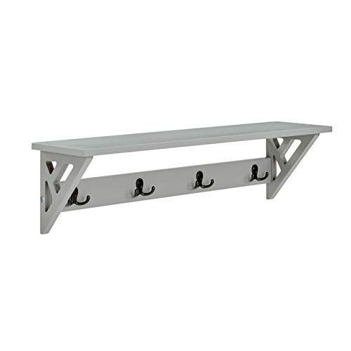 Alaterre Furniture Coventry Coat Hook & Storage Bench Hall Tree Set, Gray, Tool Organization For Entryway, Mudroom, Laundry Room, 4 Double Hooks, 3 Cubbies, 2 Sliding Doors, Traditional, Modern