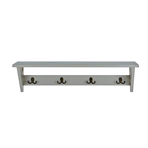 Alaterre Furniture Coventry Coat Hook & Storage Bench Hall Tree Set, Gray, Tool Organization For Entryway, Mudroom, Laundry Room, 4 Double Hooks, 3 Cubbies, 2 Sliding Doors, Traditional, Modern