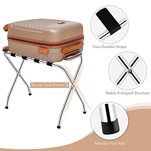 GOFLAME Folding Luggage Rack, Chrome Metal Suitcase Stand for Guest Room, Bedroom, Hotel, No Assembly Required