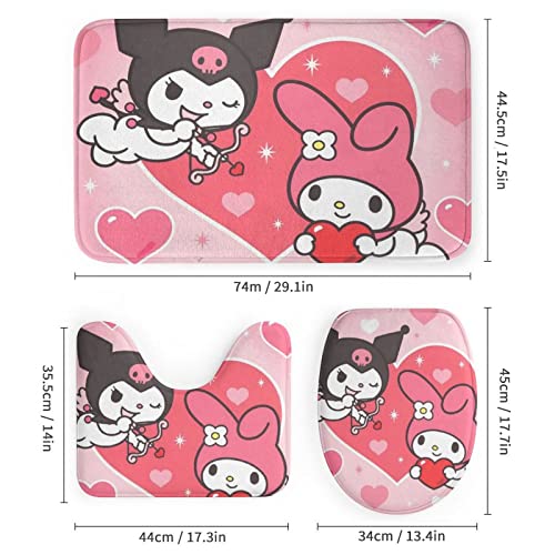 fmsnupz 4PCS Anime Shower Curtain Set, Cute Bathroom Decor with Non-Slip Rugs, Toilet Lid Cover and Bath Mat, Waterproof Fabric Shower Curtains with 12 Hooks, 70.8"x70.8"