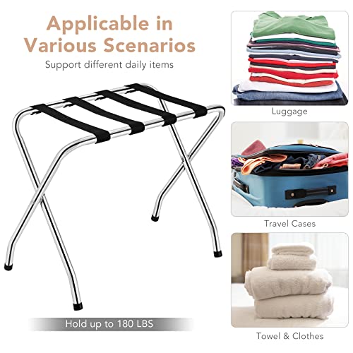 GOFLAME Folding Luggage Rack, Chrome Metal Suitcase Stand for Guest Room, Bedroom, Hotel, No Assembly Required