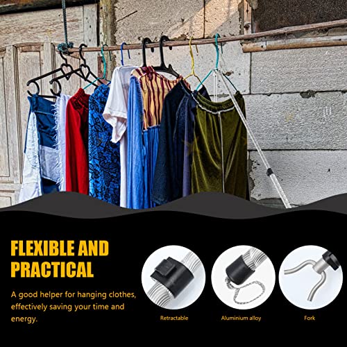 DOITOOL Garment Rod Hanger Retriever Pole- Adjustable High Reach Garment Hook Closet Pole- Extendable Reaching Stick Pole to Easily Reach Clothes and Closet Poles (Silver) Garment Hook Reach Pole