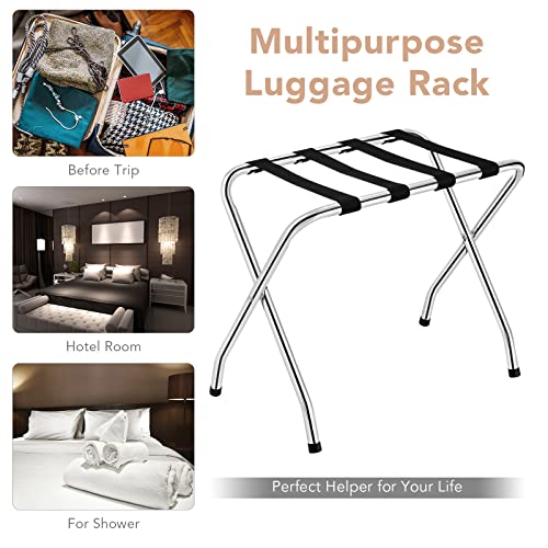GOFLAME Folding Luggage Rack, Chrome Metal Suitcase Stand for Guest Room, Bedroom, Hotel, No Assembly Required