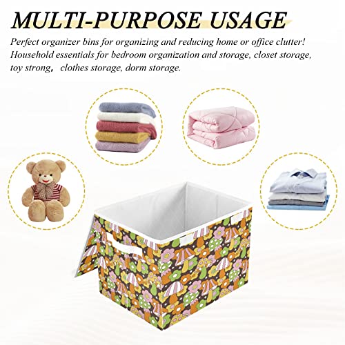 Krafig Cartoon Funny Plant Mushroom Foldable Storage Box Large Cube Organizer Bins Containers Baskets with Lids Handles for Closet Organization, Shelves, Clothes, Toys