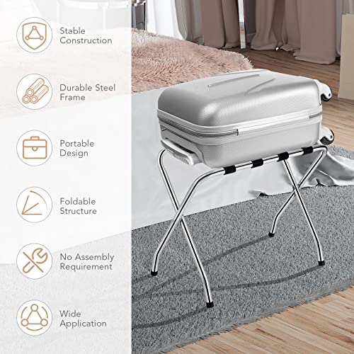 GOFLAME Folding Luggage Rack, Chrome Metal Suitcase Stand for Guest Room, Bedroom, Hotel, No Assembly Required