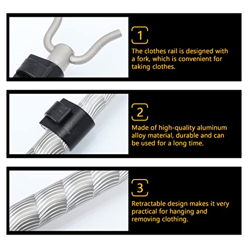 DOITOOL Garment Rod Hanger Retriever Pole- Adjustable High Reach Garment Hook Closet Pole- Extendable Reaching Stick Pole to Easily Reach Clothes and Closet Poles (Silver) Garment Hook Reach Pole