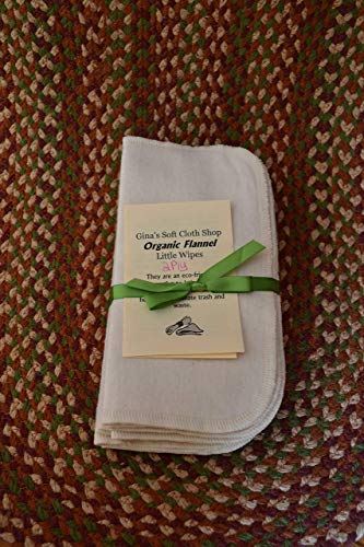2 Ply Organic Flannel Washable Baby Wipes 8 x 8 Inches Set of 10 Sewn with Organic Cotton Thread