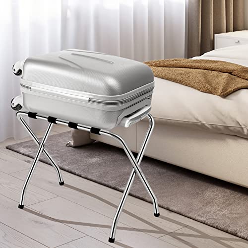GOFLAME Folding Luggage Rack, Chrome Metal Suitcase Stand for Guest Room, Bedroom, Hotel, No Assembly Required