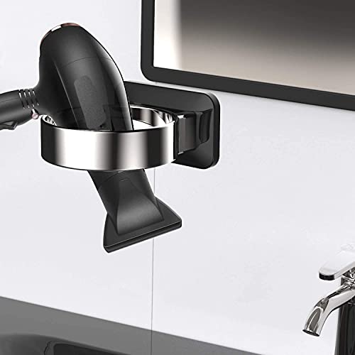 Fysupotsu Hair Dryer Holder Wall Mount,Self Adhesive Hair Tool Organizer Storage,Bathroom Hair Accessories Organizer,Blow Dryer Holder No Drilling (Full Black)