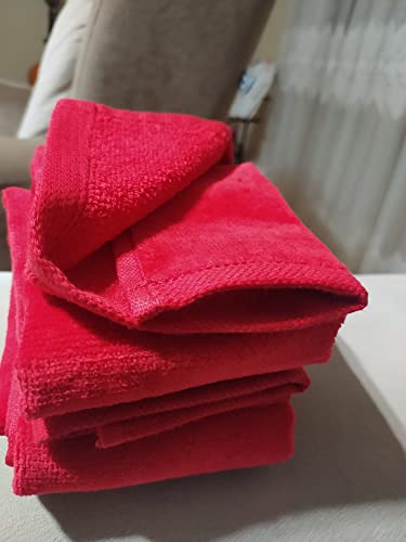 Georgiabags Set of 2 Deluxe Premium Terry Velour Fingertip Hand Towels, 100% Cotton, 11"x18", Hemmed Ends, Sport Towel Terry, High Absorbent (Red, 2)