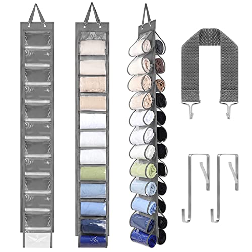 PITCH + PULSE Legging Storage Organizer, 24 Roll Independent Clear Compartments Hanging Closet Organizers and Storage for Clothes, Foldable Space Saving Bags
