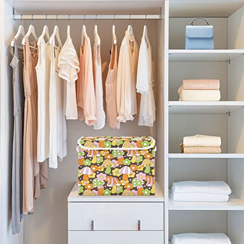 Krafig Cartoon Funny Plant Mushroom Foldable Storage Box Large Cube Organizer Bins Containers Baskets with Lids Handles for Closet Organization, Shelves, Clothes, Toys