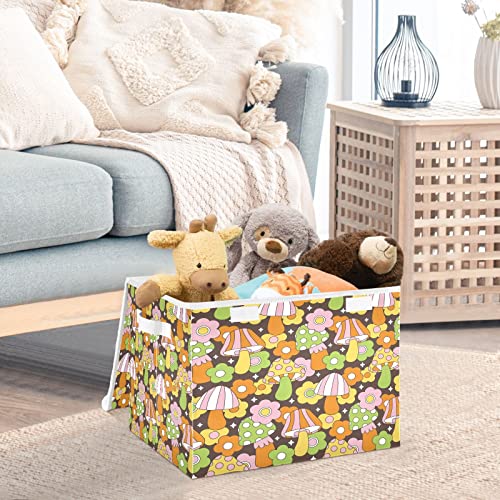 Krafig Cartoon Funny Plant Mushroom Foldable Storage Box Large Cube Organizer Bins Containers Baskets with Lids Handles for Closet Organization, Shelves, Clothes, Toys