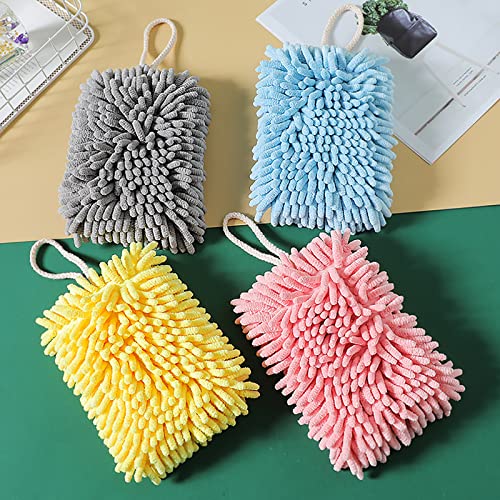 4 Pack Chenille Hand Towel Ball Soft Absorbent Microfiber Hanging Hand Towels Plush Quick-Drying Chenille Ball Hand Towels with Hanging Loops for Bathroom Kitchen (Multicolor)