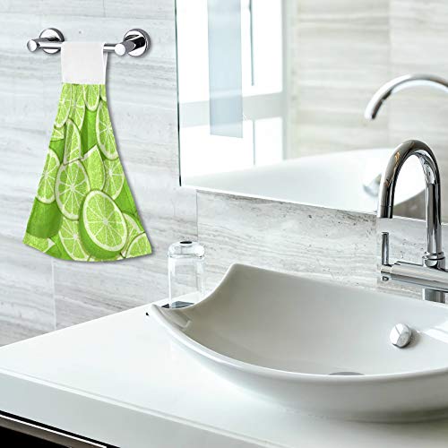 Ripe Juicy Lemon Kitchen Hanging Towel Green Tropical Limes Hand Towels Set 2 Pcs Tea Bar Dish Cloths Dry Towel Soft Absorbent Durable for Bathroom Laundry Room Decor