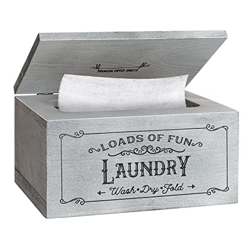 MINCORD Dryer Sheet Holder, Wooden Dryer Sheet Dispenser with Hinged Lid for Fabric Softener Sheets, Rustic Dryer Sheet Container Storage Box, Farmhouse Laundry Sheet Dispenser for Laundry Room Decor
