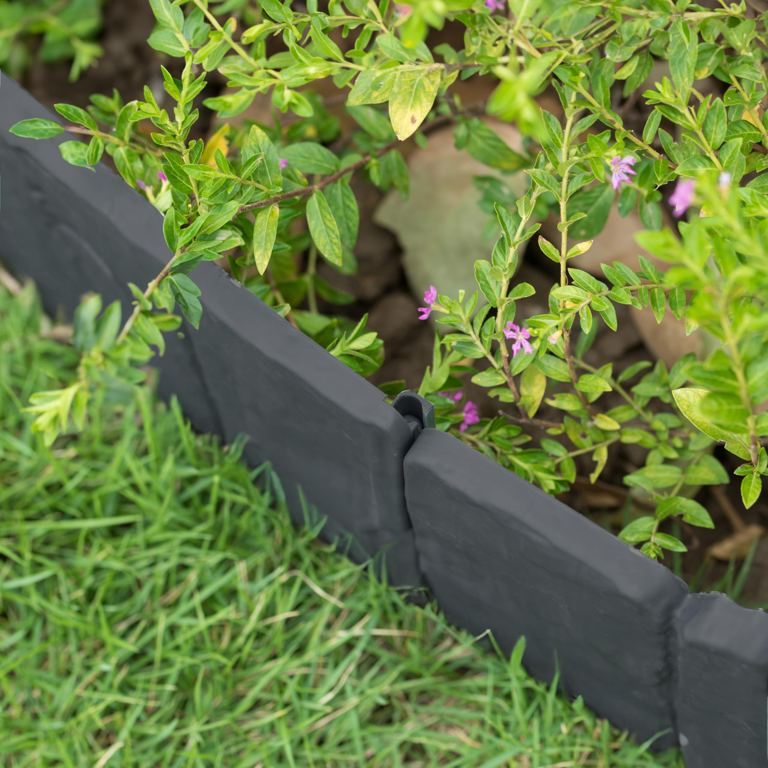 Gardenised Cobbled Stone Style Outdoor Lawn Edging Gate 10pk Interlocking Stakes, Gray