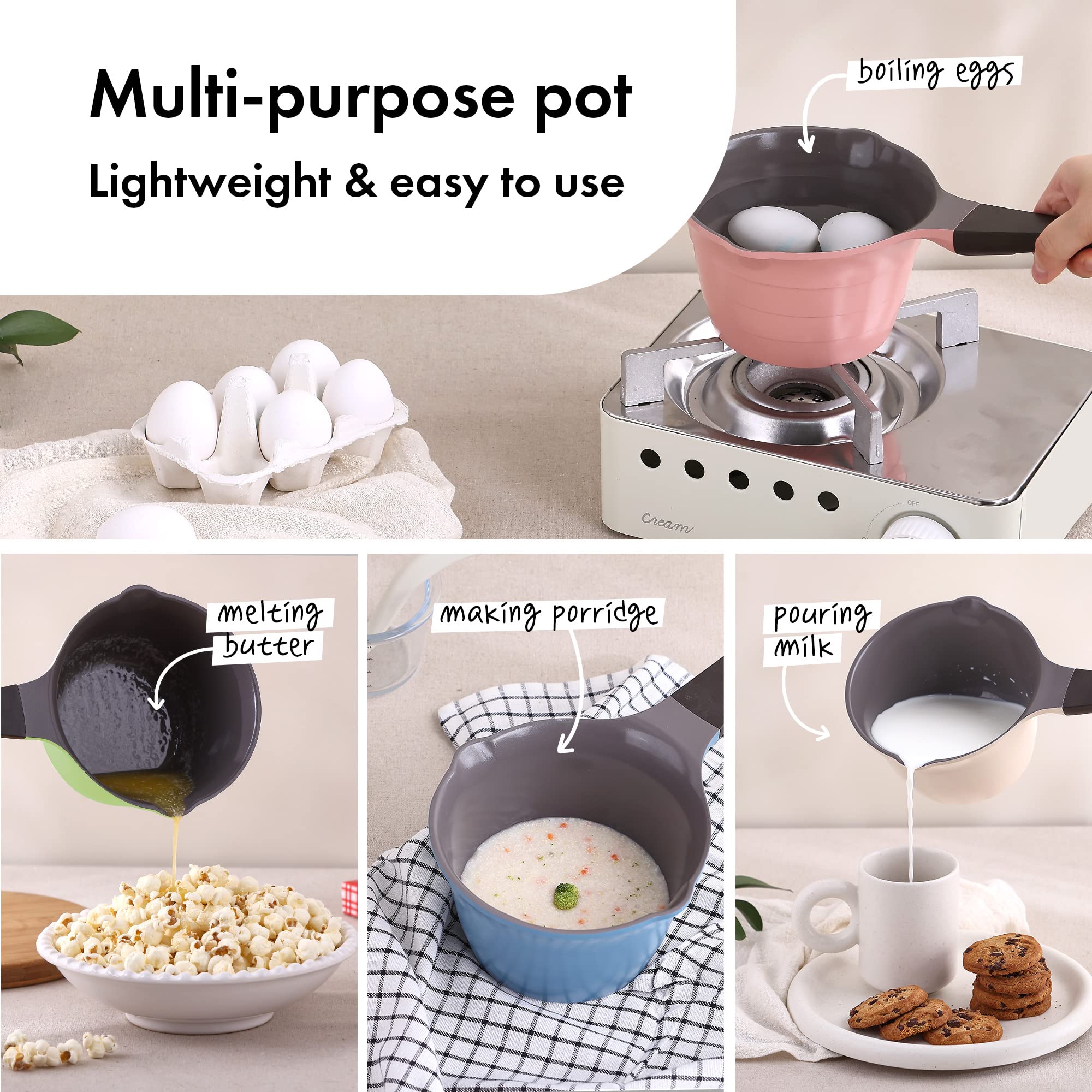 Neoflam 1qt Saucepan Butter Warmer Milk Boiling|Melting Pot, Ecolon Healthy Ceramic Nonstick Coating PFOA-free, 2 Pour Spouts, Lightweight, Dishwasher Safe, Green
