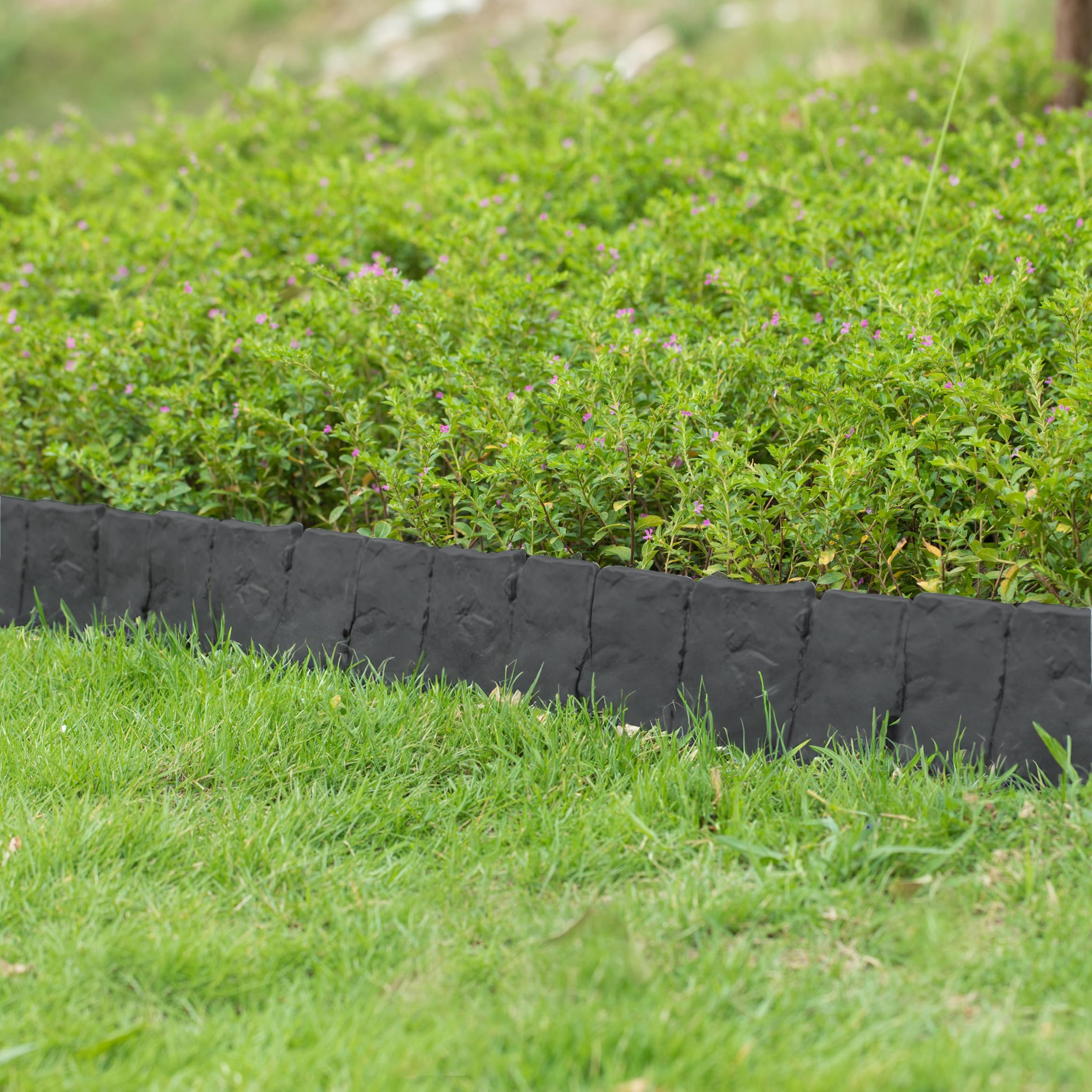 Gardenised Cobbled Stone Style Outdoor Lawn Edging Gate 10pk Interlocking Stakes, Gray