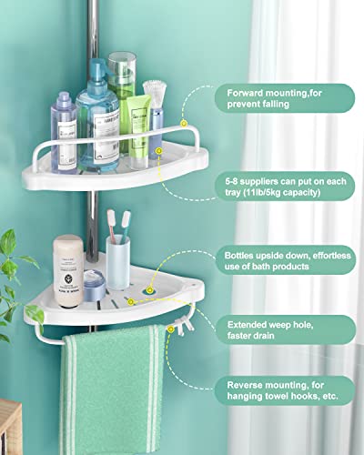 ROOMATIC 4 Layer Corner Shower Caddy, Adjustable Shower Shelf, Constant Tension Stainless Steel Pole Organizer, Rustproof 3.3 to 9.8ft