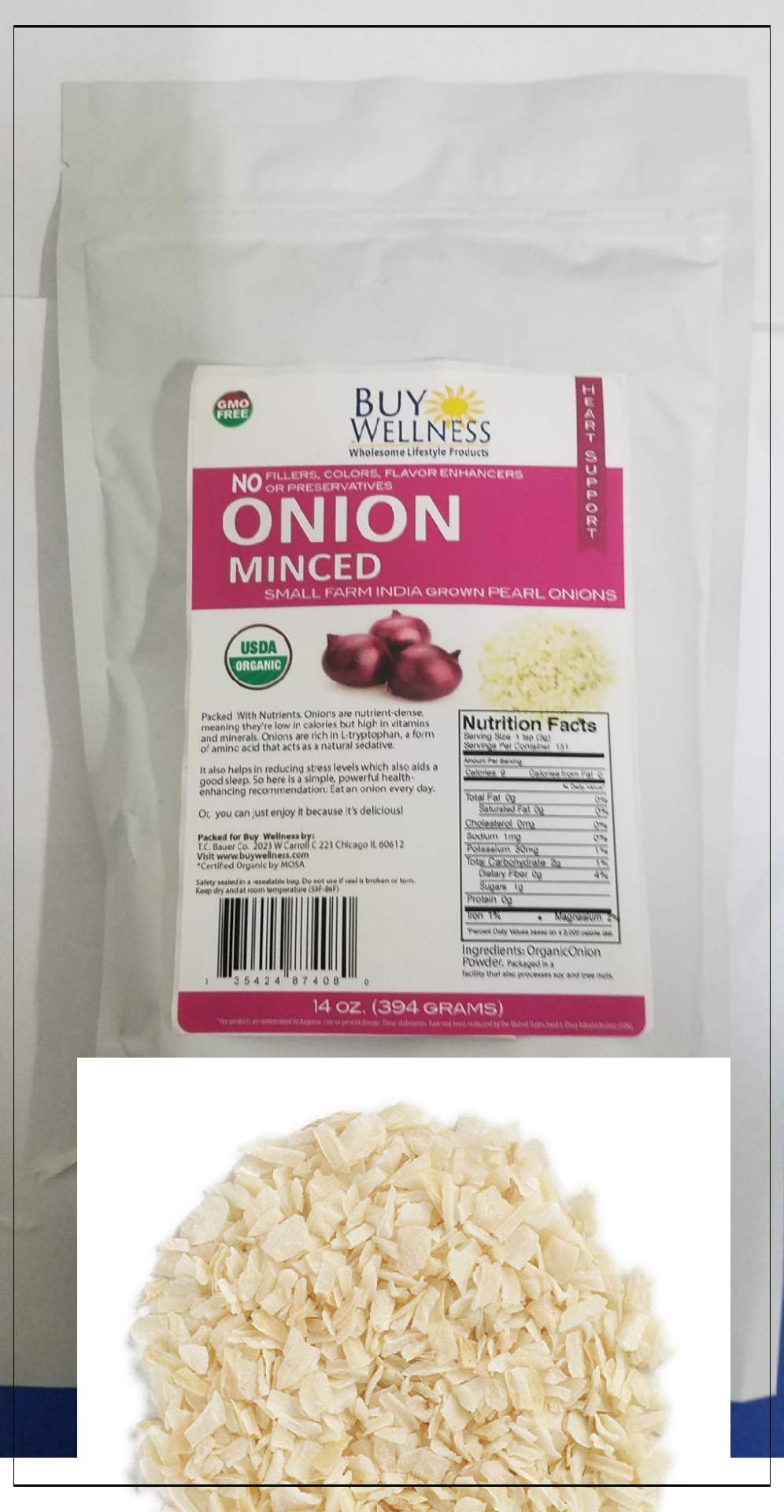 Buy Wellness Onion Minced & Flakes USDA Organic Fresh Dehydrated Organic Dried Onion Flakes 14 oz
