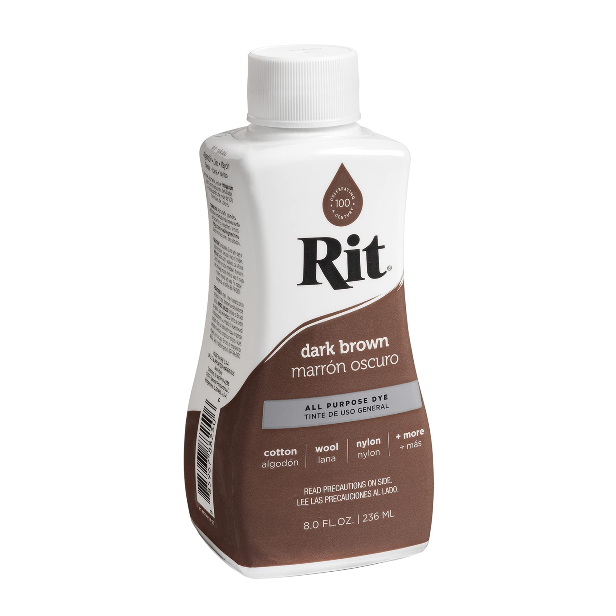 Rit Dye Liquid Dark Brown All-Purpose Dye (8oz) - Pixiss Tie Dye Kit and Accessories Set Bundle with Rubber Bands, Gloves, Funnel and Squeeze Bottle - Tie Dye Party Supplies