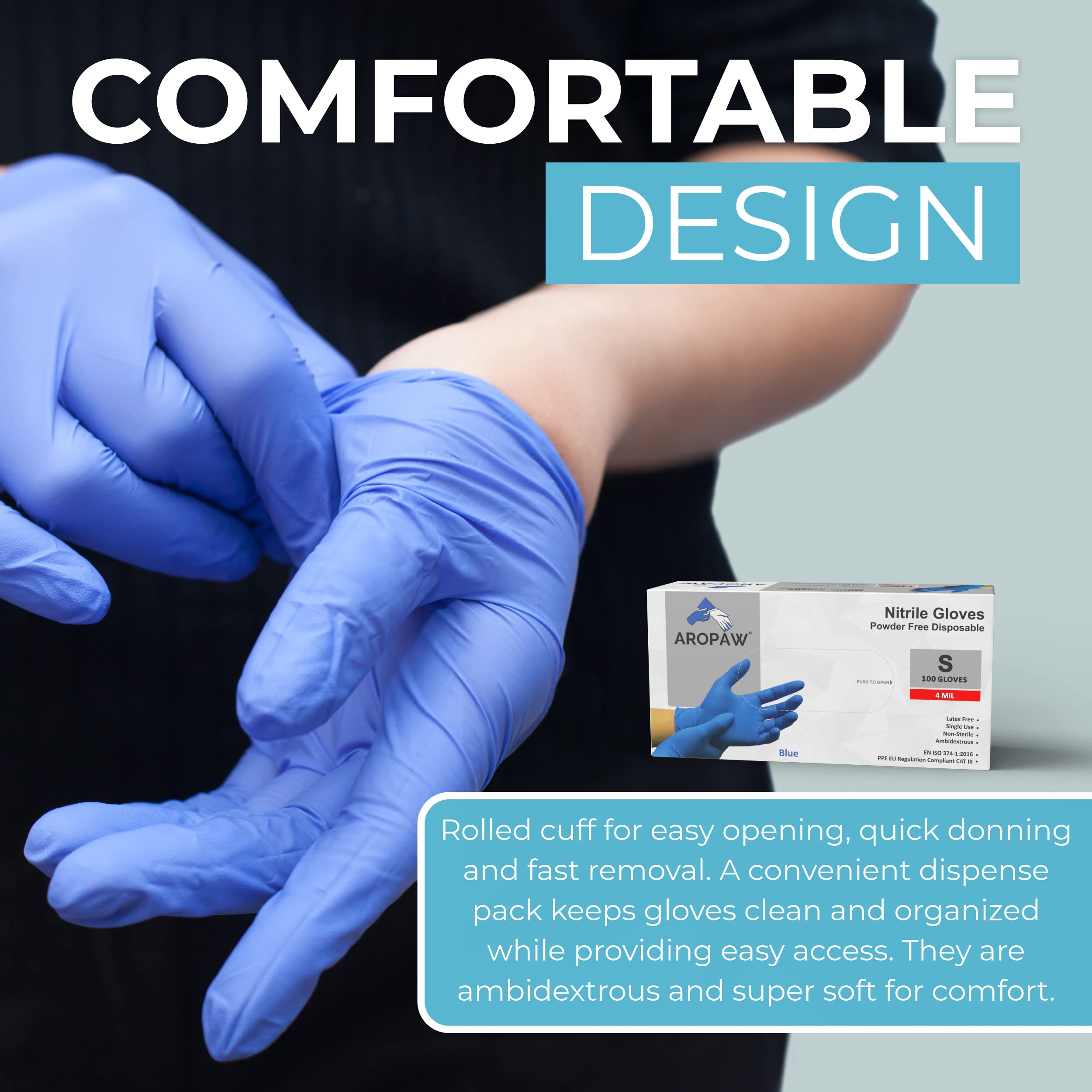 AroPaw Nitrile Gloves Case, Disposable Gloves 4 MIL, Comfortable, Powder Free, Latex Free |10 Boxes | 1000 Gloves (Large)