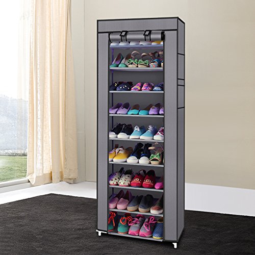 Taivoze 10-Layers 9 Lattices Portable Non-Woven Fabric Shoe Rack, Room-Saving, Suitable Bedroom Cloakroom, DIY Shoe Storage Shelf Organizer Ideal for Hallway Corridor