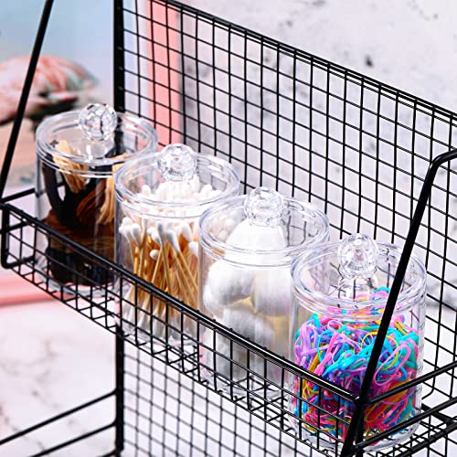 12 Pack Cotton Ball Dispenser Clear Apothecary Jars with Labels Acrylic Cotton Swab Holder Transparent Cotton Ball Container Round Flosser Organizer Cotton Balls Storage Bathroom Canisters