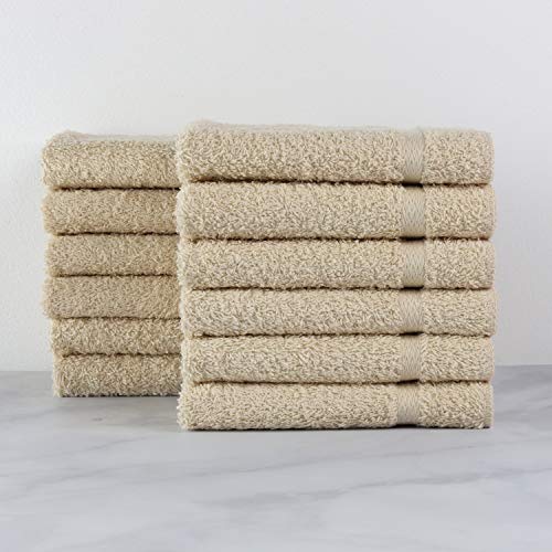 1888 Mills Crown Touch 100% Cotton, Microfiber Alternative, 24-Piece Utility Washcloth Set-Beige