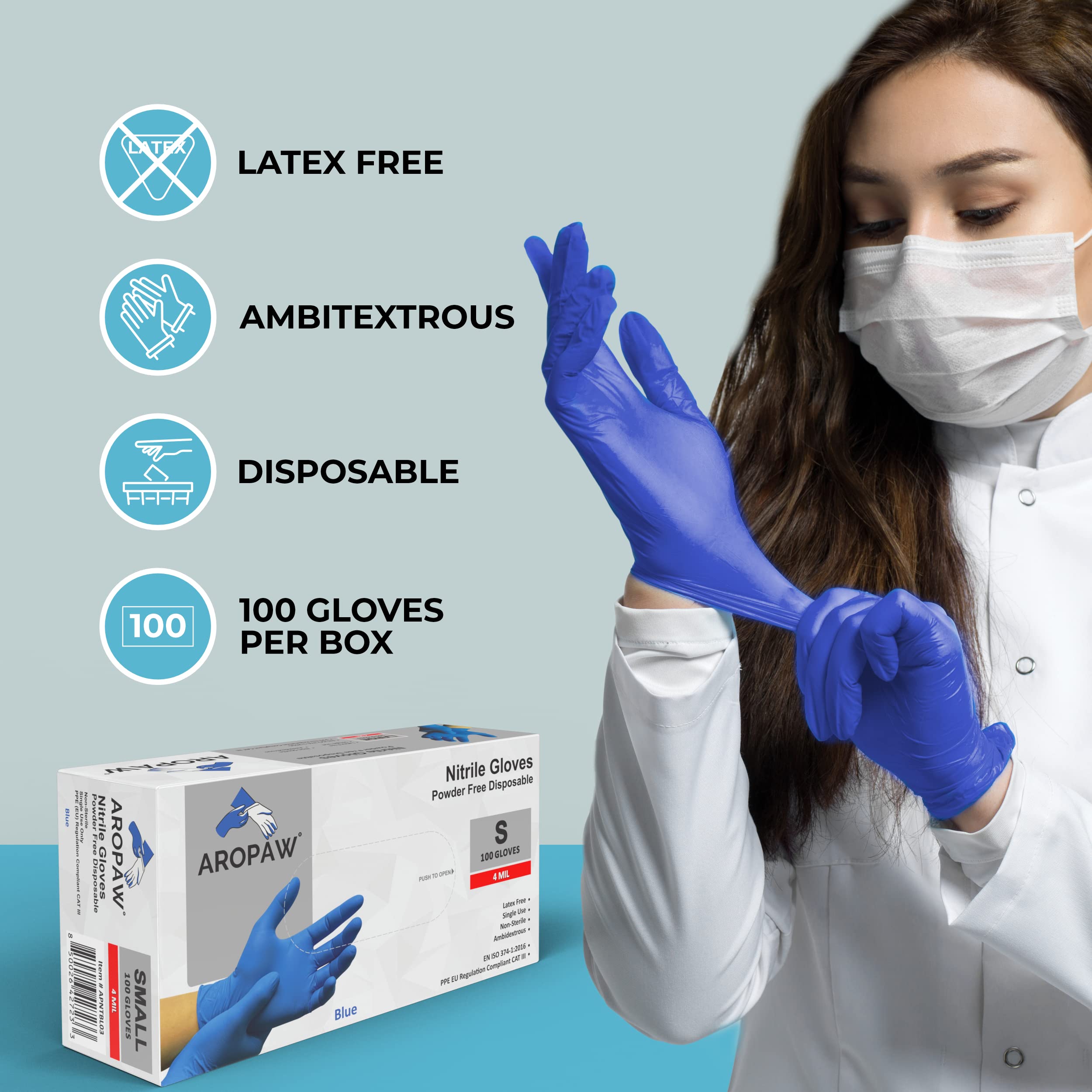 AroPaw Nitrile Gloves Case, Disposable Gloves 4 MIL, Comfortable, Powder Free, Latex Free |10 Boxes | 1000 Gloves (Large)