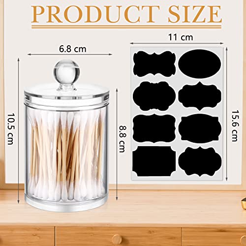 12 Pack Cotton Ball Dispenser Clear Apothecary Jars with Labels Acrylic Cotton Swab Holder Transparent Cotton Ball Container Round Flosser Organizer Cotton Balls Storage Bathroom Canisters