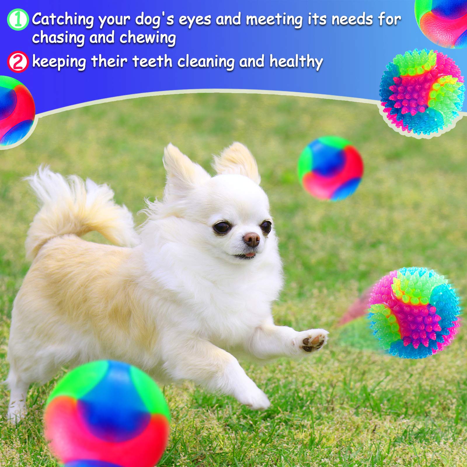 Sumind 4 Pieces Light Up Dog Balls Glowing Elastic LED Flashing Spike Pet Molar Light Color Balls Interactive Pet Toys for Cats Dogs Chewing Playing (2.2 Inch, 2 Styles)