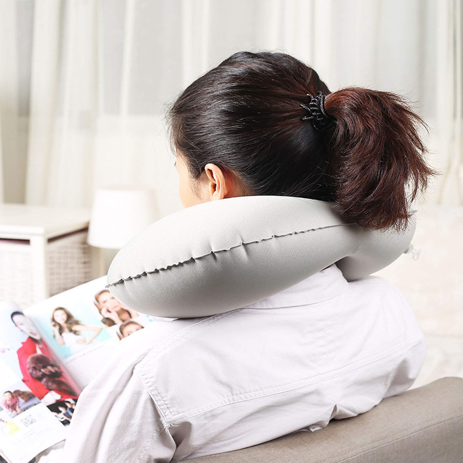 HIZQ Travelling Neck Support Pillow Lightweight Inflatable Pillow- Portable U Shape Neck Support Cushion for Camping, Hiking, Office Nap, Home, Car, Travel Airplane, Train and Bus