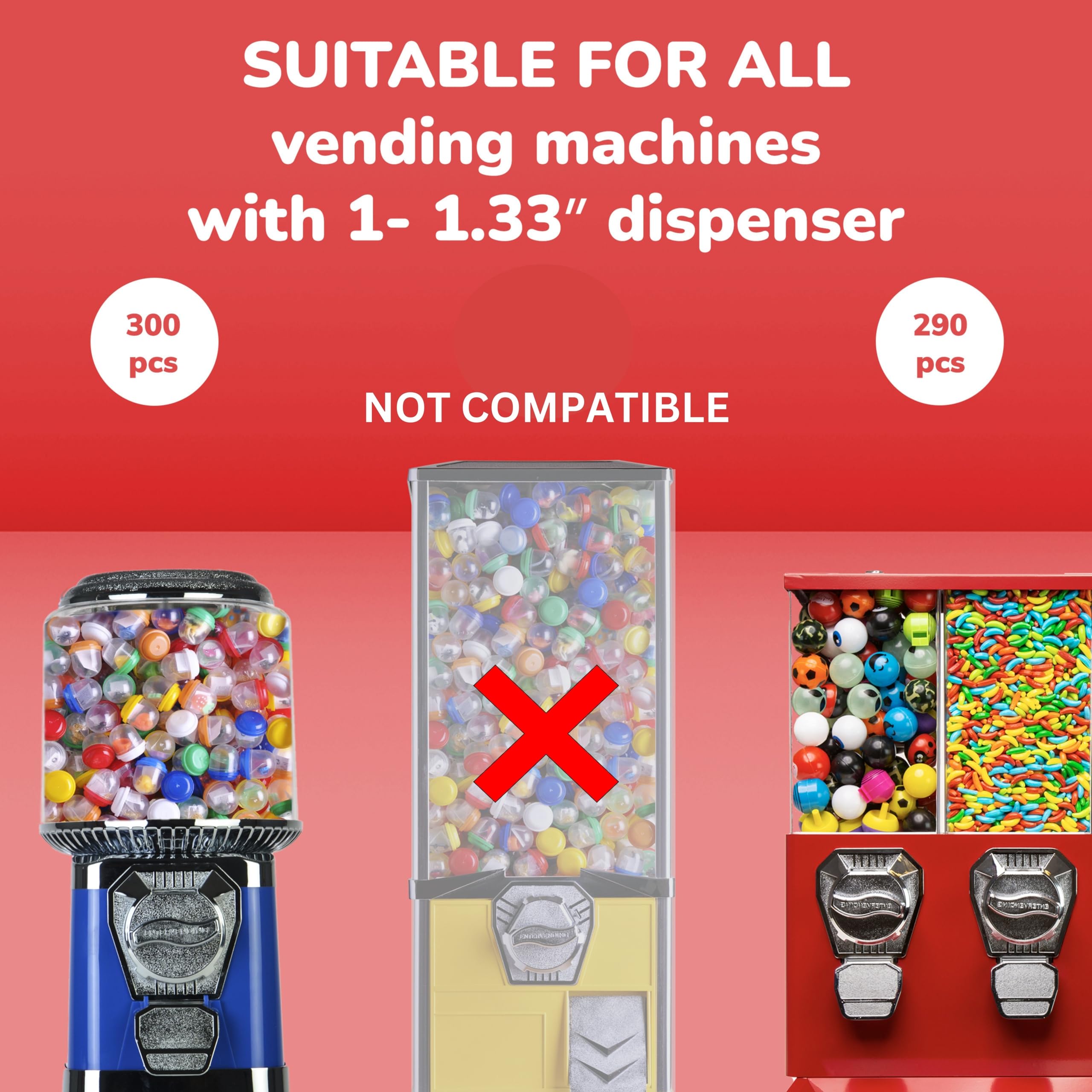 Capsule Vending Machine Colored Round Capsules Empty 250pcs 1.26 inch - Gumball Machine Capsules Bulk Party Favor Containers - Easter Basket Stuffers Birthday Gifts Pinata Stuffers DIY Craft Supplies