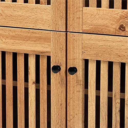BOWERY HILL Modern Oak Brown Finished Wood 4-Door Shoe Storage Cabinet