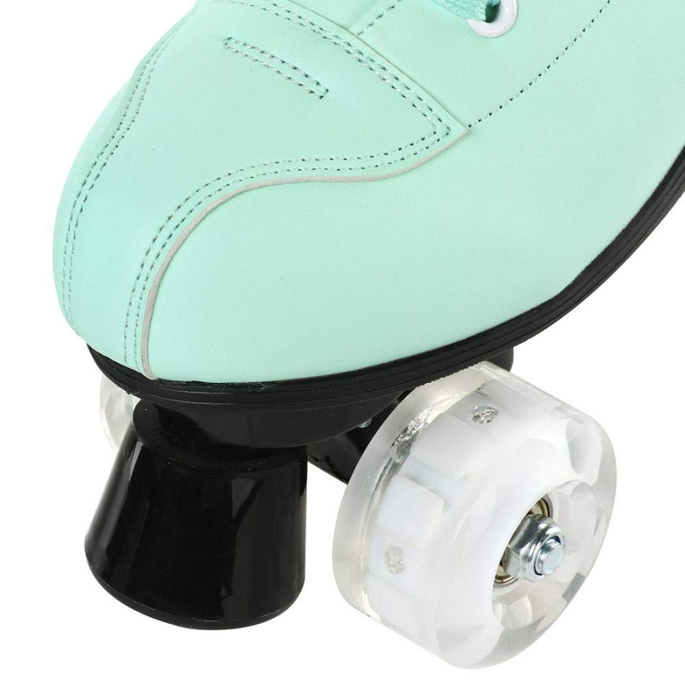 Womens Roller Skates Artificial Leather Adjustable Double Row 4 Wheels Roller Skates Shiny High-Top Outdoor Roller Skate for Teens,Adult (Flash Wheel, 39/US 8.5)