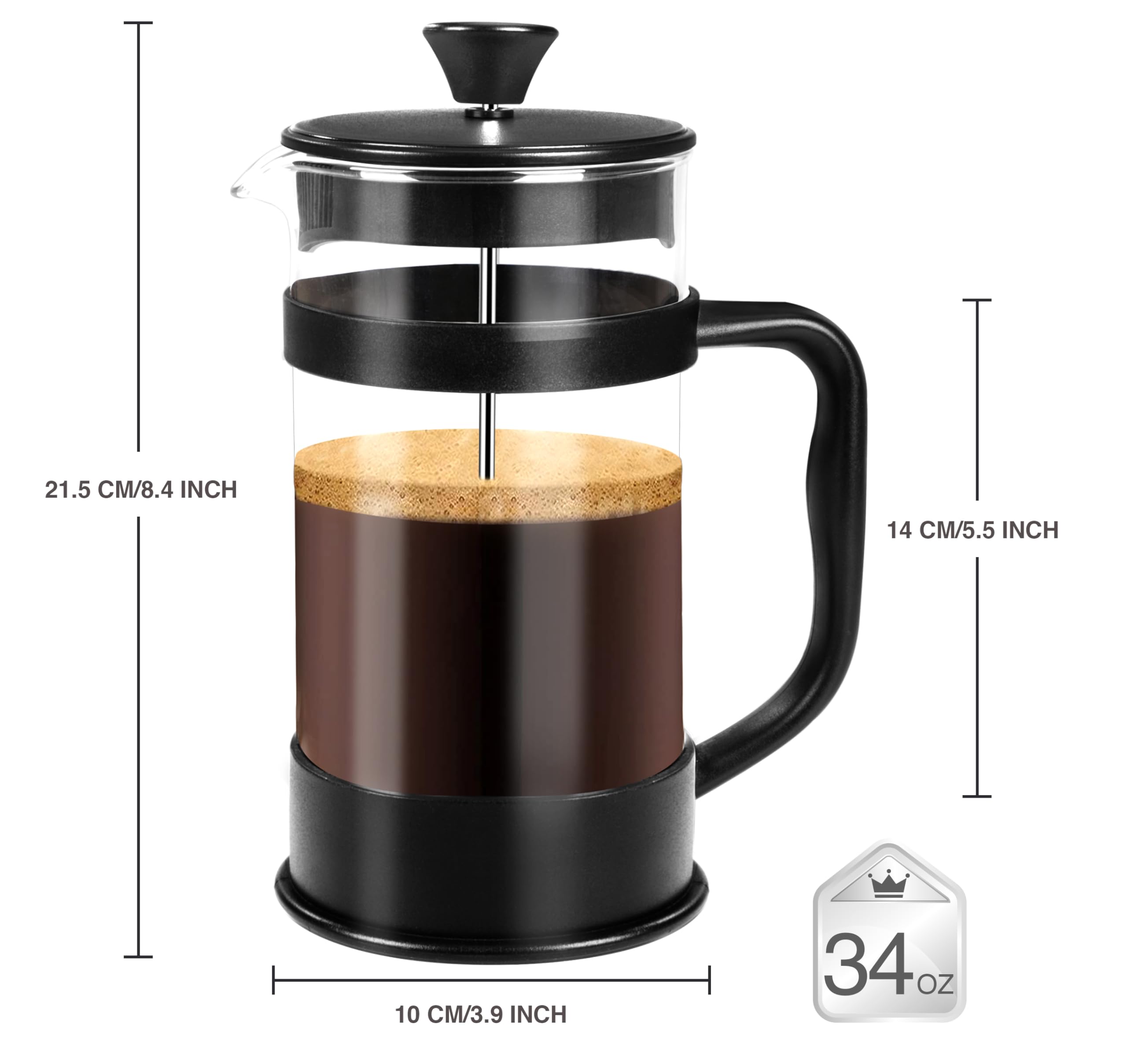 Utopia Kitchen 34 Ounce 1 Liter French Press Coffee Maker, Tea Maker, Travel Coffee Presses, Heat Resistant Thickened Borosilicate Coffee Pot for Camping Travel Gifts, Plum Pack of 1