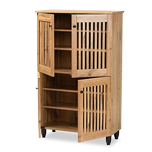 BOWERY HILL Modern Oak Brown Finished Wood 4-Door Shoe Storage Cabinet