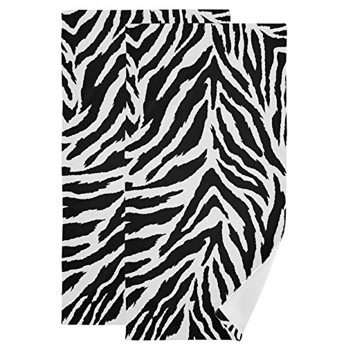 Naanle Simple Style Zebra Pattern Soft 2 Piece Fluffy Guest Hand Towels, Multipurpose Decor for Bathroom, Hotel, Gym and Spa (14" x 28",Black White)