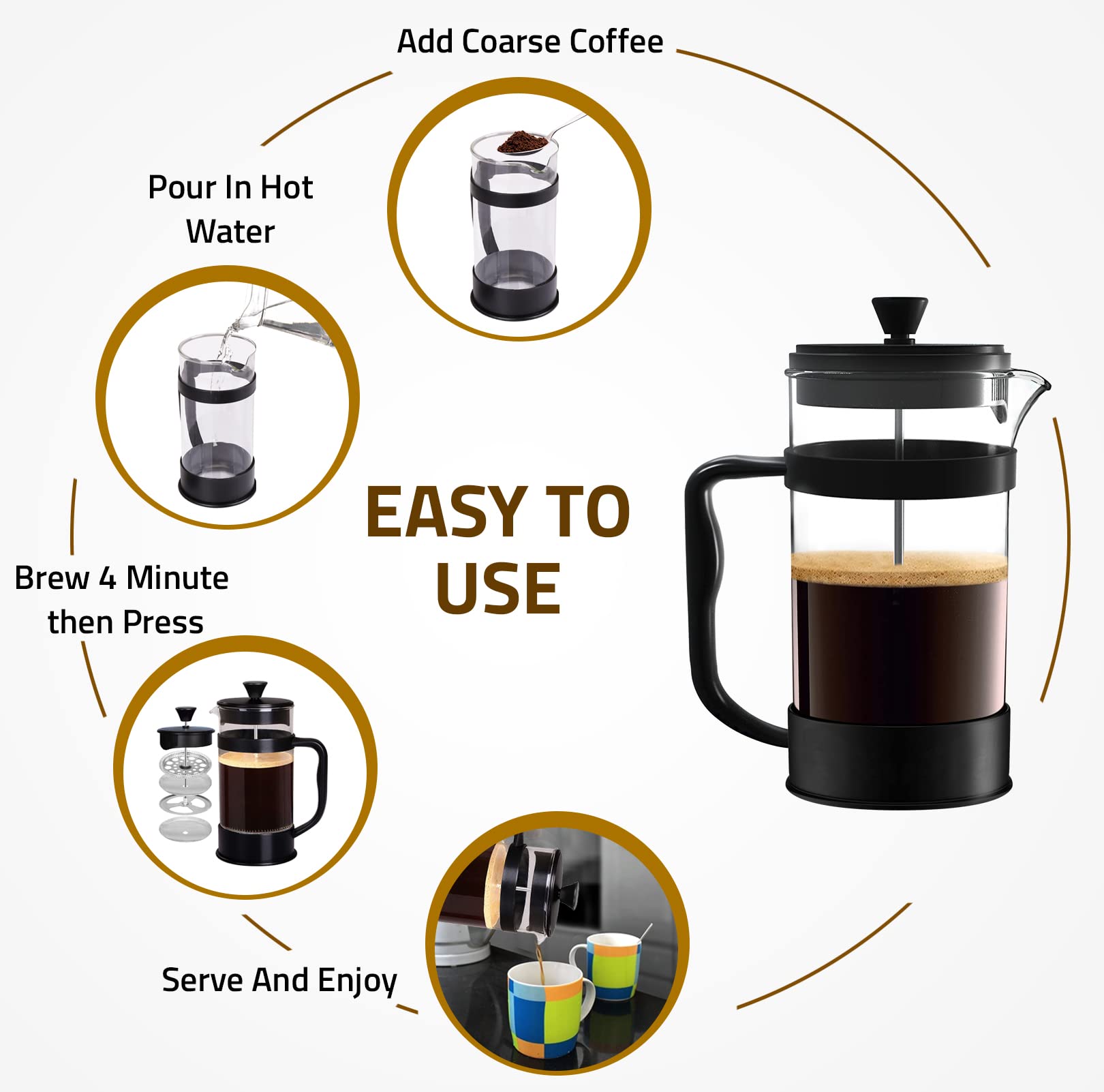 Utopia Kitchen 34 Ounce 1 Liter French Press Coffee Maker, Tea Maker, Travel Coffee Presses, Heat Resistant Thickened Borosilicate Coffee Pot for Camping Travel Gifts, Plum Pack of 1