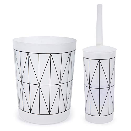 Bodico Decorative 6-Piece Geo Print Plastic Bathroom Accessory Set, 7.5 x 13.5 inches, Black