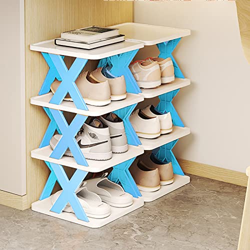 Nicunom Free Standing Shoe Rack Organizer Narrow, 7 Tier Plastic Shoe Storage Organizer, Stackable Shoe Cube Racks, Free Standing Shoe Shelf Organizer for Entryway, Hallway, Closet, Bedroom