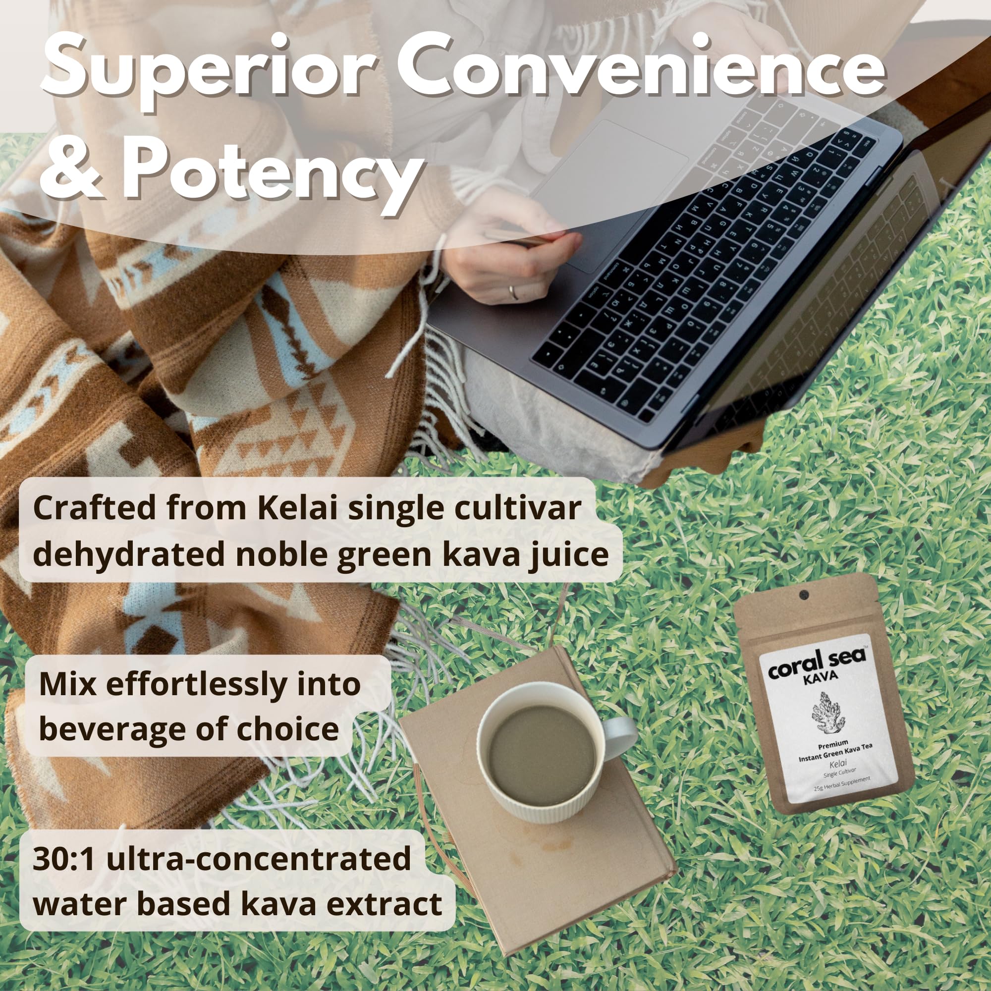 Instant Kava Tea Powder Kelai - Volcano Island’s Secret - 12+ Servings - Noble Kava Juice from Epi Island Vanuatu - Stress Release & Mood Support - Non-Habit Forming - Easy Mix 30:1 Concentrate