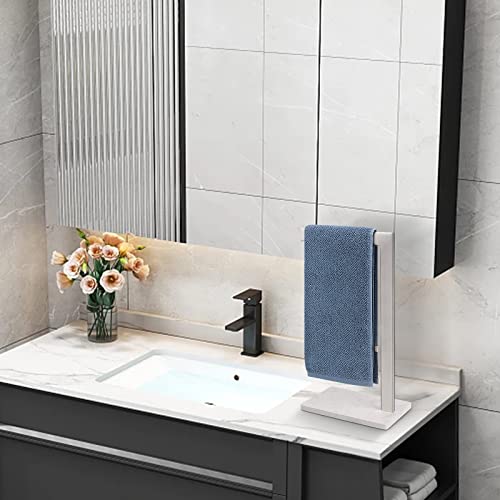 BathAce Hand Towel Holder, Hand Towel Stand for Bathroom with Marble Base, 304 Stainless Steel Stand L Shape Hand Towel Rack Free-Standing Towel Bar for Bathroom Kitchen Countertop, Chrome