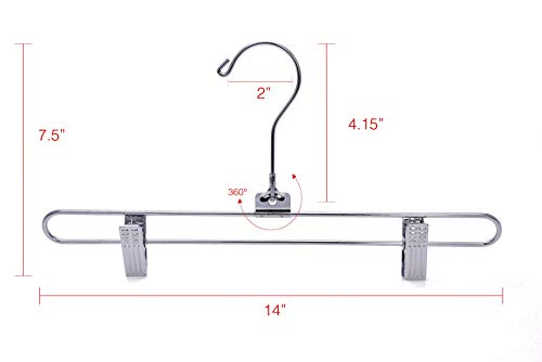 Quality Skirt Pants Trouser Hangers, 8-Pack Heavy Duty Metal Swivel Hook, Adjustable Clips, Jeans, Bottoms (Chrome, 8)
