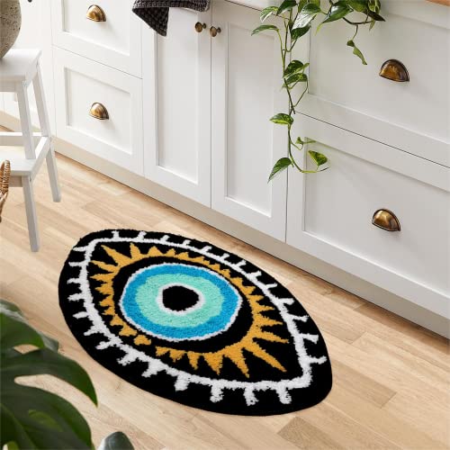 LIVEBOX Evil Eye Bathroom Rug, 20''x32'' Soft Absorbent Bath Mat Washable Microfiber Bath Rugs for Shower, Non-Slip Black Kitchen Rug Thick Shaggy Bathroom Mat for Tub